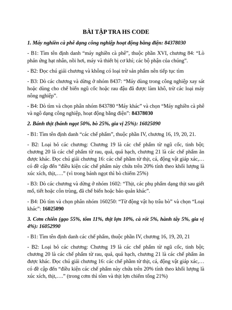 BÀI TẬP TRA HS CODE | PDF