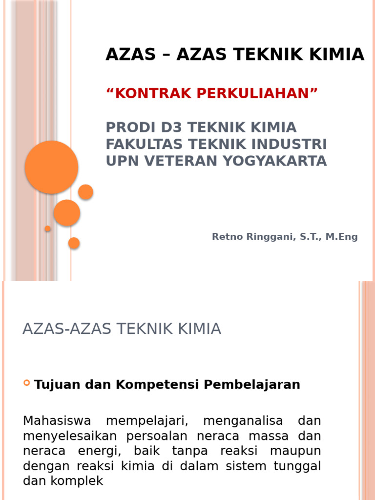 Azas Teknik Kimia: Neraca Massa dan Energi | PDF