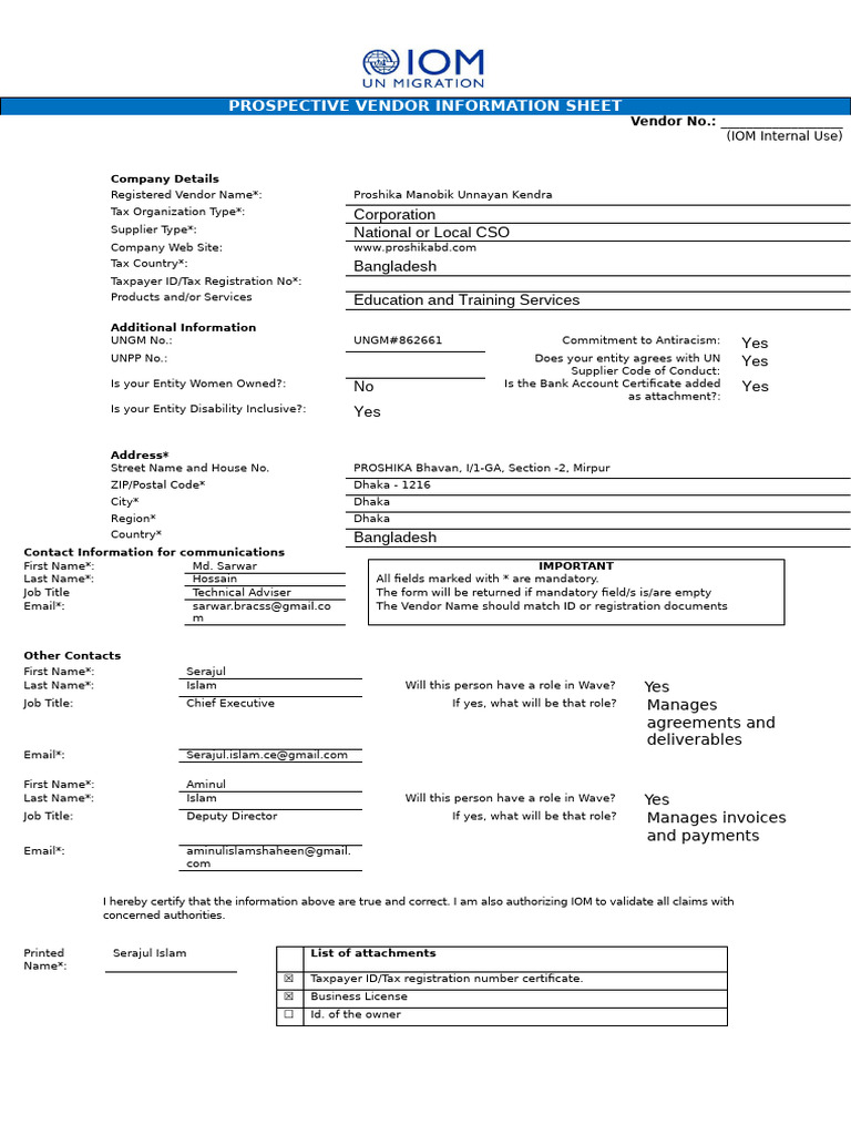 Annex - Vendor Information Sheet | PDF