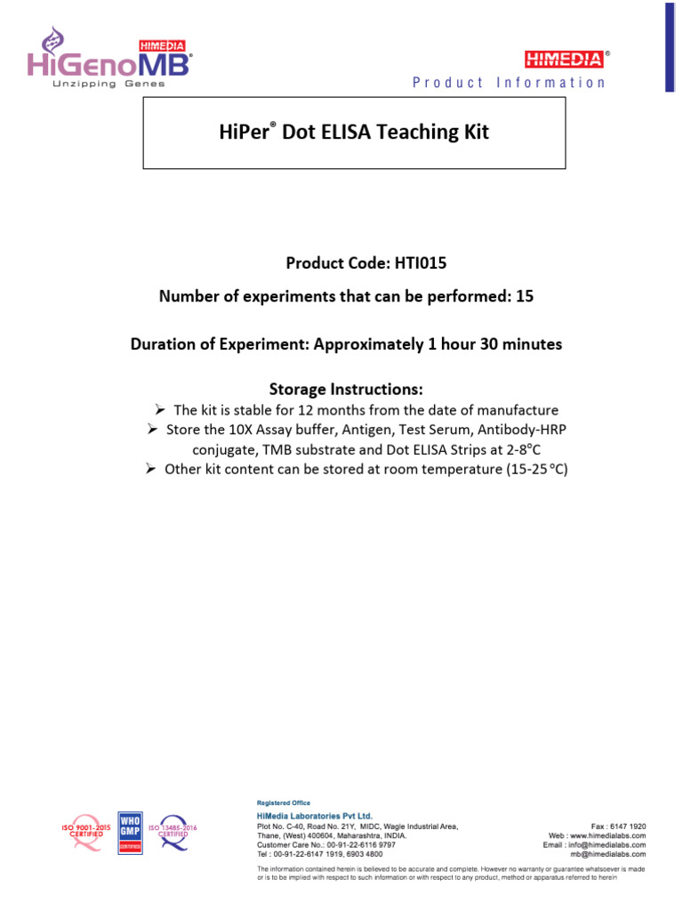 HTI015-Dot ELISA | PDF | Elisa | Chemistry