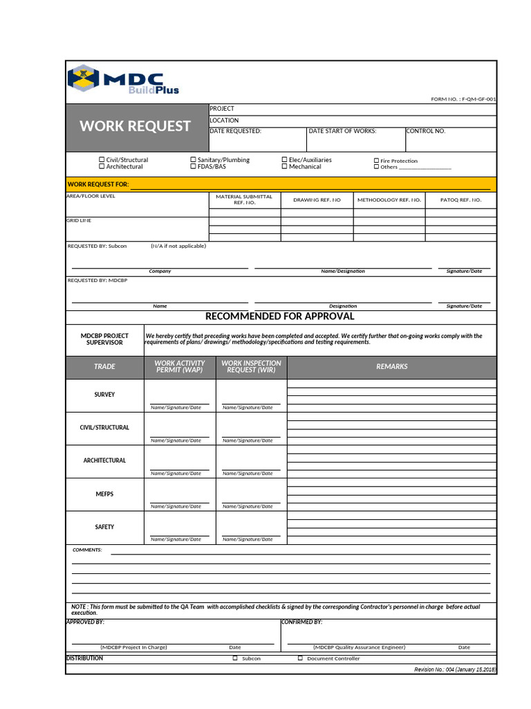 Work Request and Inspection Forms | PDF | Building Engineering