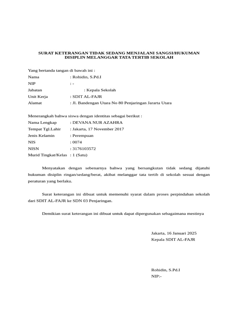 Surat Keterangan Tidak Sedang Menjalani Sangsi | PDF