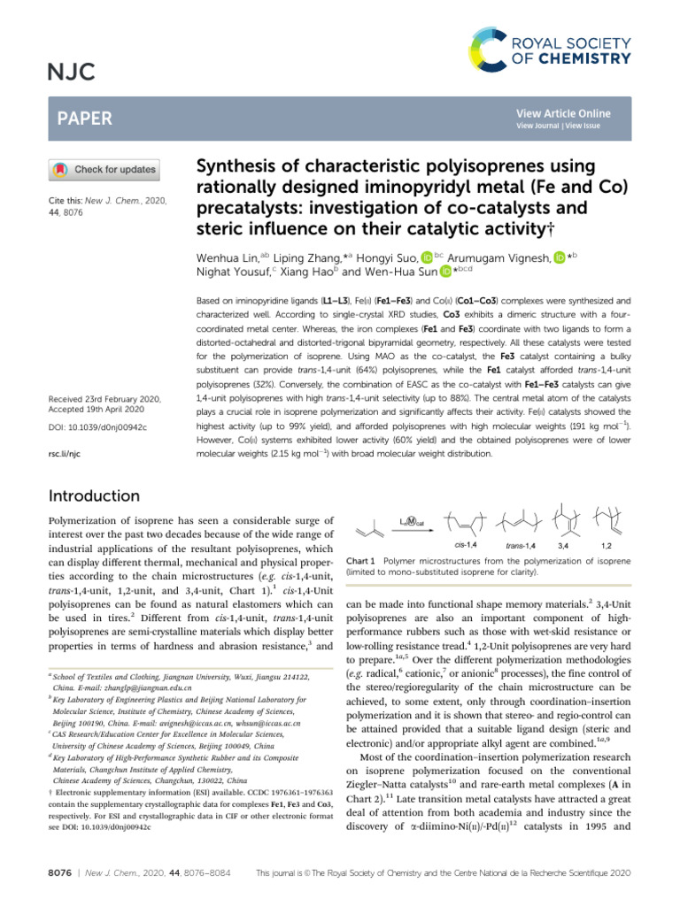 11 NJC Corresponding Author | PDF | Coordination Complex | Polymers