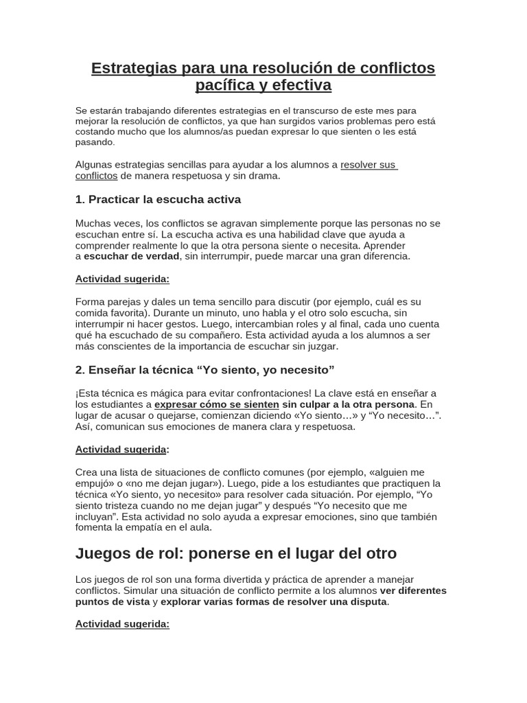 ESTRATEGIAS para Una Resolución de Conflictos | PDF | Empatía | Sicología