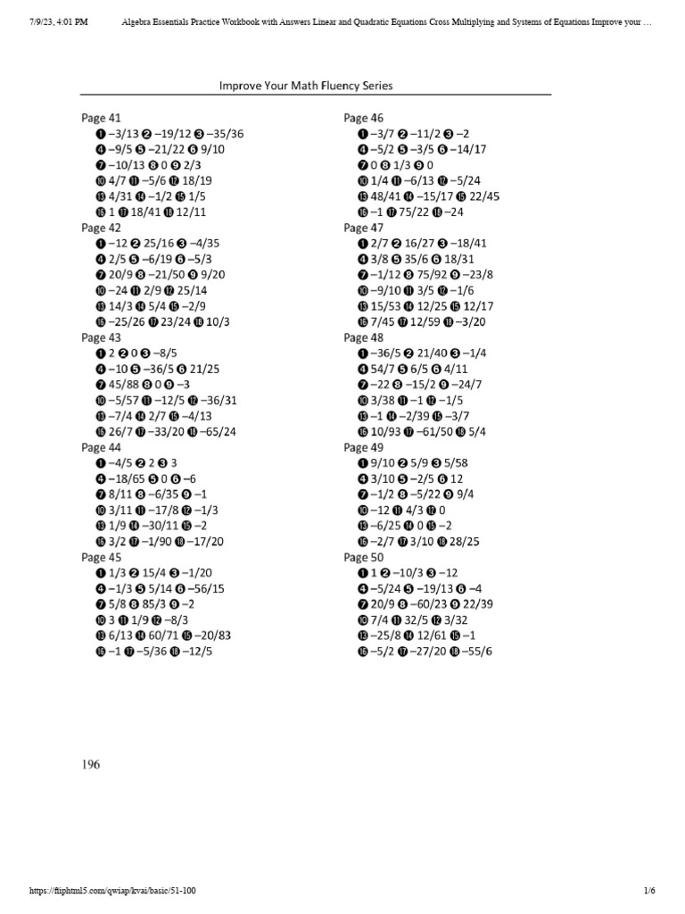 Algebra Essentials Practice Workbook With Answers Linear And Quadratic Equations Cross