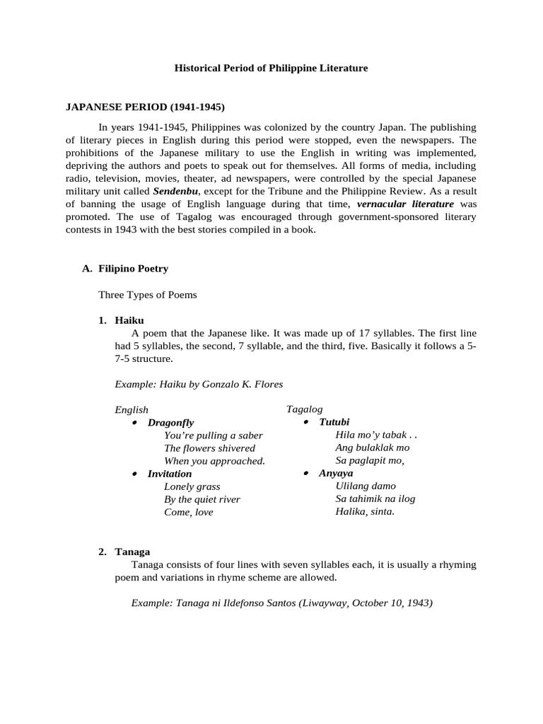 Philippine Literature: Japanese Period 1941-1945 | PDF | Poetry ...