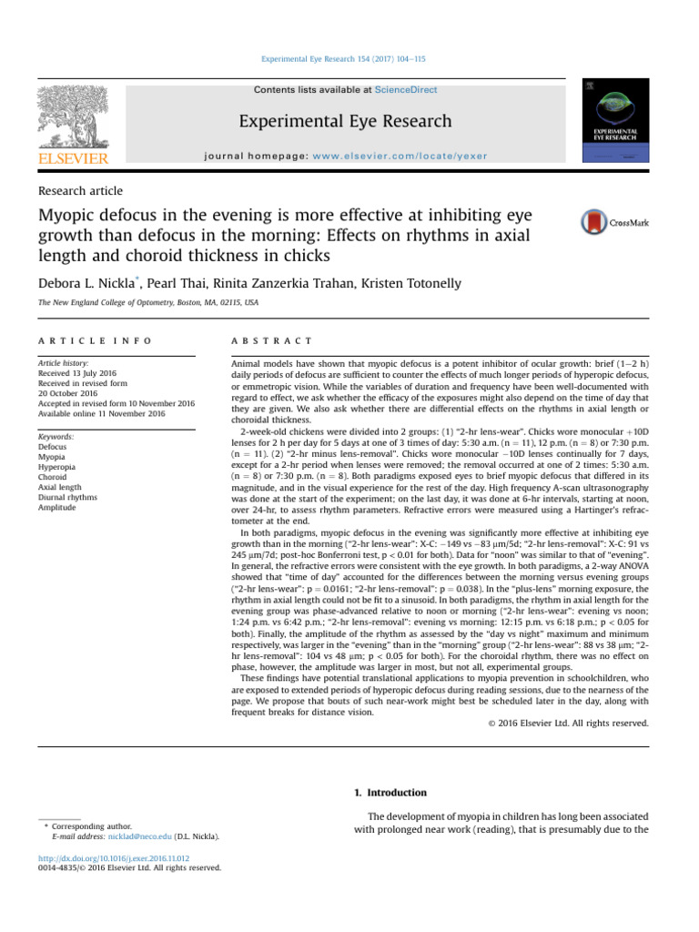 Myopic Defocus in The Evening Is More Effective at Inhibiting - 2017 - Experimen | PDF | Myopia ...