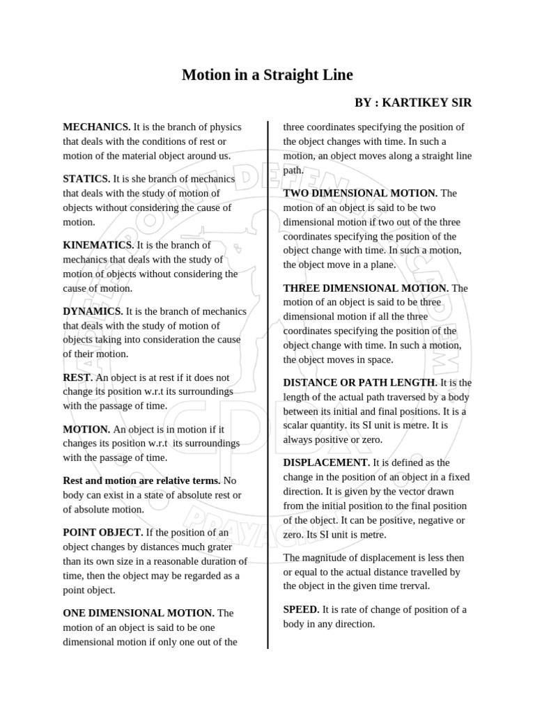 Motion in A Straight Line | PDF | Acceleration | Velocity