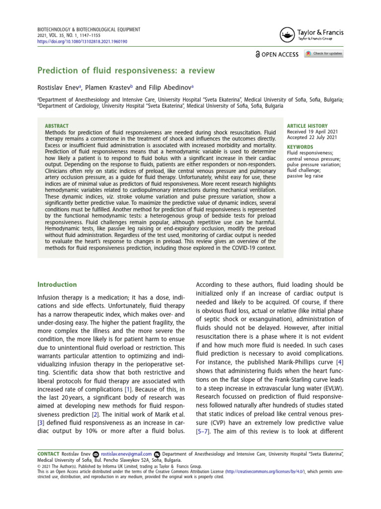 Prediction of Fluid Responsiveness A Review | PDF | Heart | Physiology