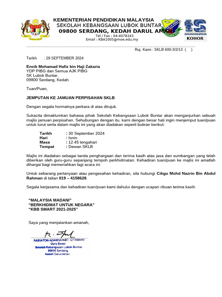 Surat Jemputan Jamuan Pibg Dan Ajk | PDF