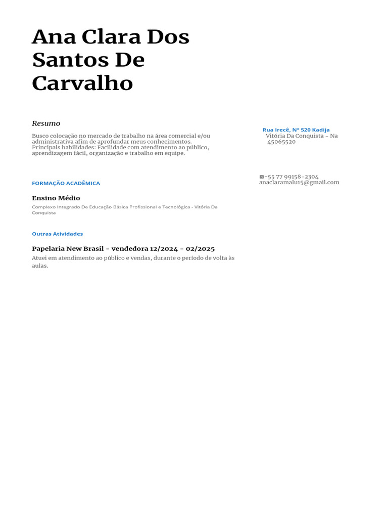 Currículo Ana Clara | PDF