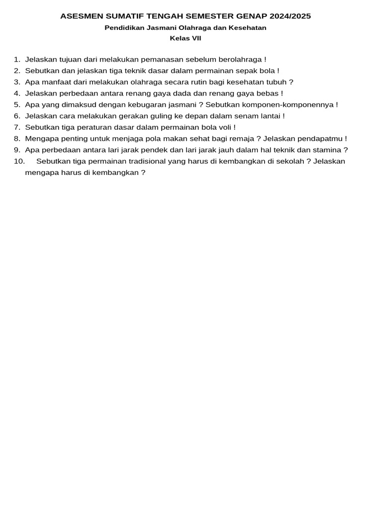 ASTS PJOK Kelas VII | PDF