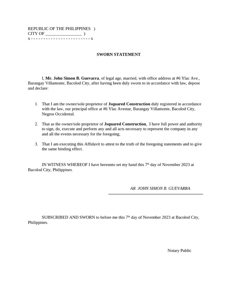 Template - Sworn Statement | PDF