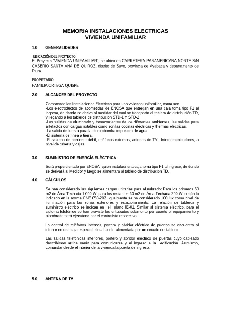 MEMORIA DESCRIPTIVA Inst. Electricas | PDF | Tornillo | Fusible (Eléctrico)