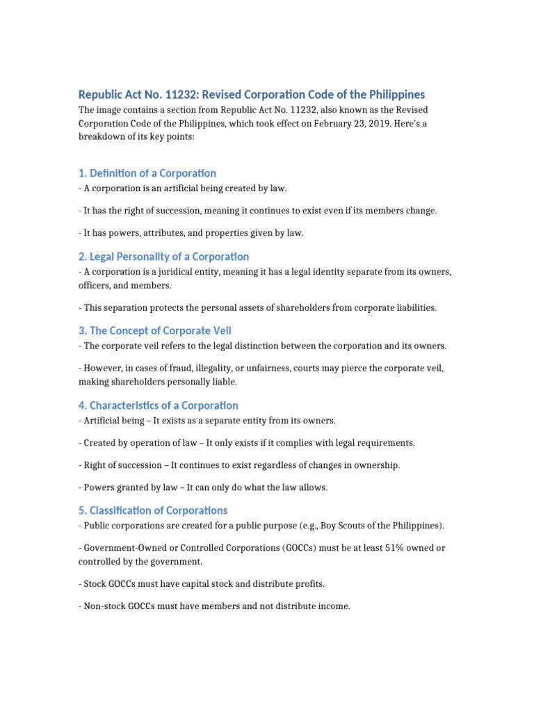 Revised Corporation Code | PDF | Corporations | Piercing The Corporate Veil