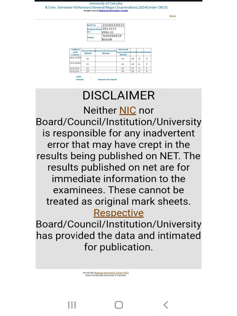 Nayandeep Basak Cu Bcom General Sem 4 Result | PDF