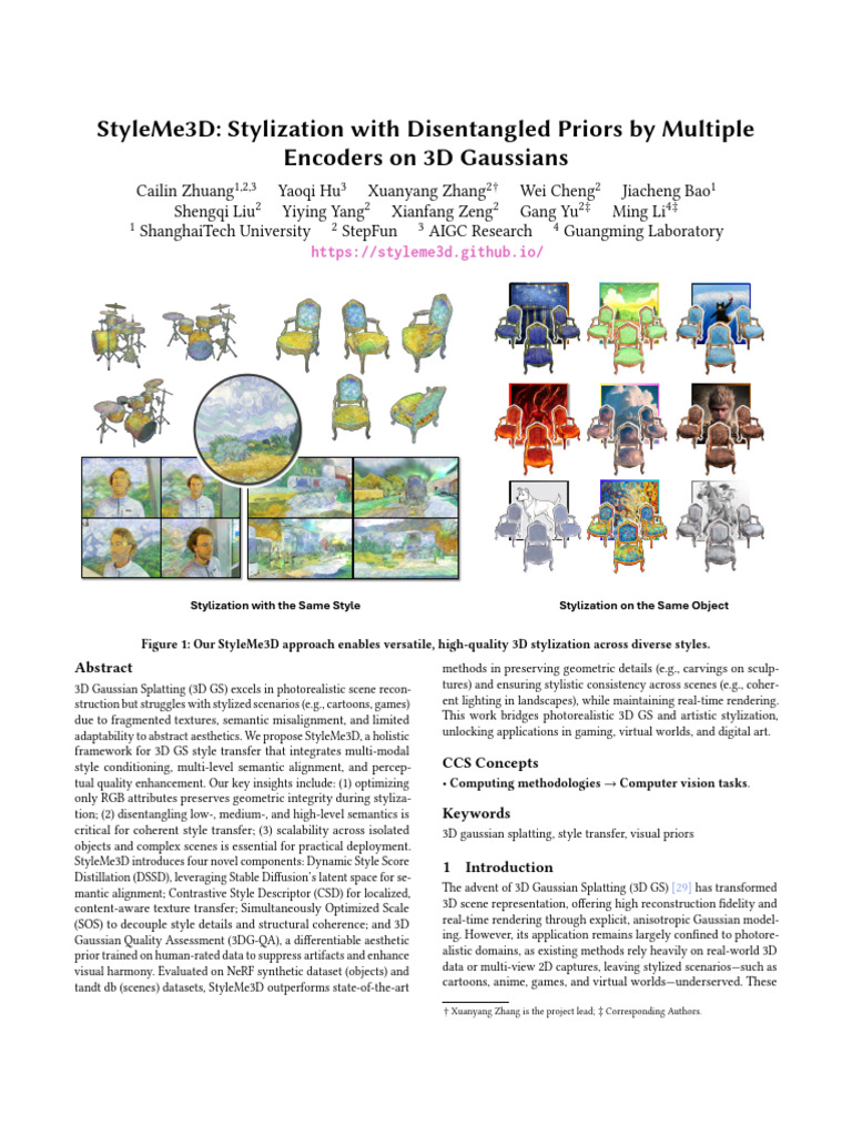 StyleMe3D: Stylization With Disentangled Priors by Multiple Encoders On 3D Gaussians | PDF | 3 D ...