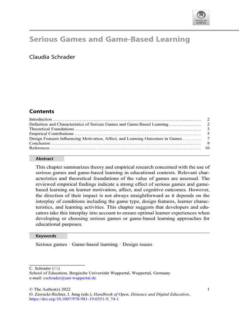 Serious Games and Game-Based Learning | PDF | Learning | Motivational