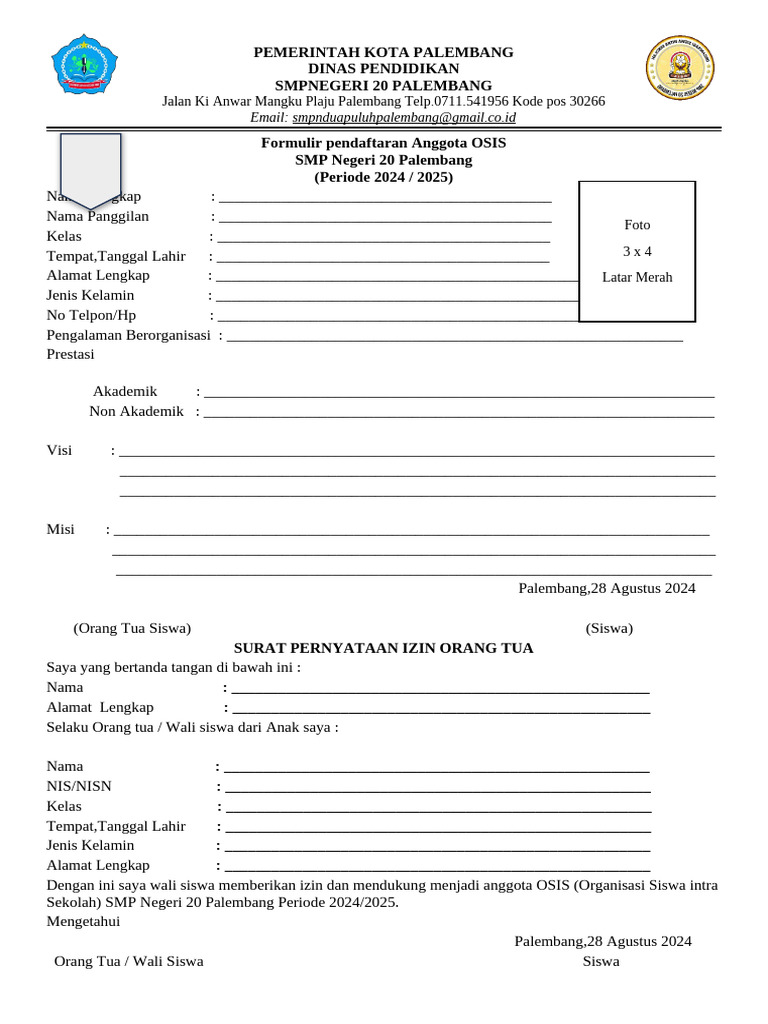 Formulir Pendaftaran Anggota Osis | PDF