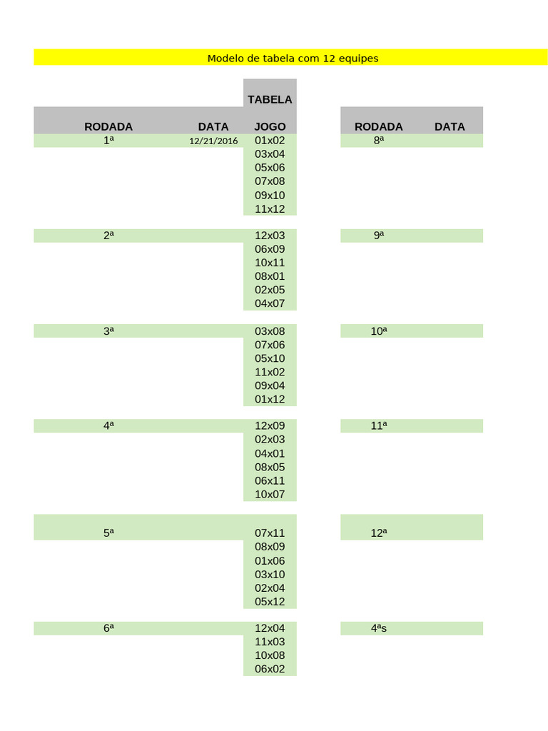 Modelo de Tabela de 4 A 12equipes | PDF