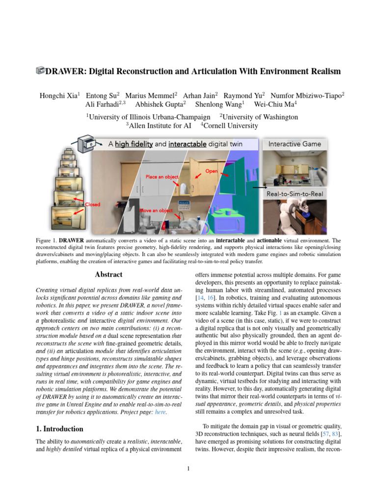 DRAWER: Digital Reconstruction and Articulation With Environment ...