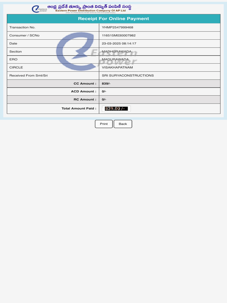 httpswww.apeasternpower.comltBillDeskResponse | PDF