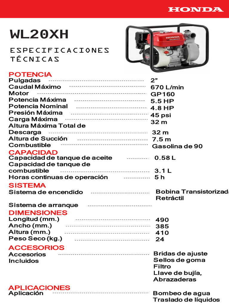 Características del WL20XH: Especificaciones Técnicas | PDF