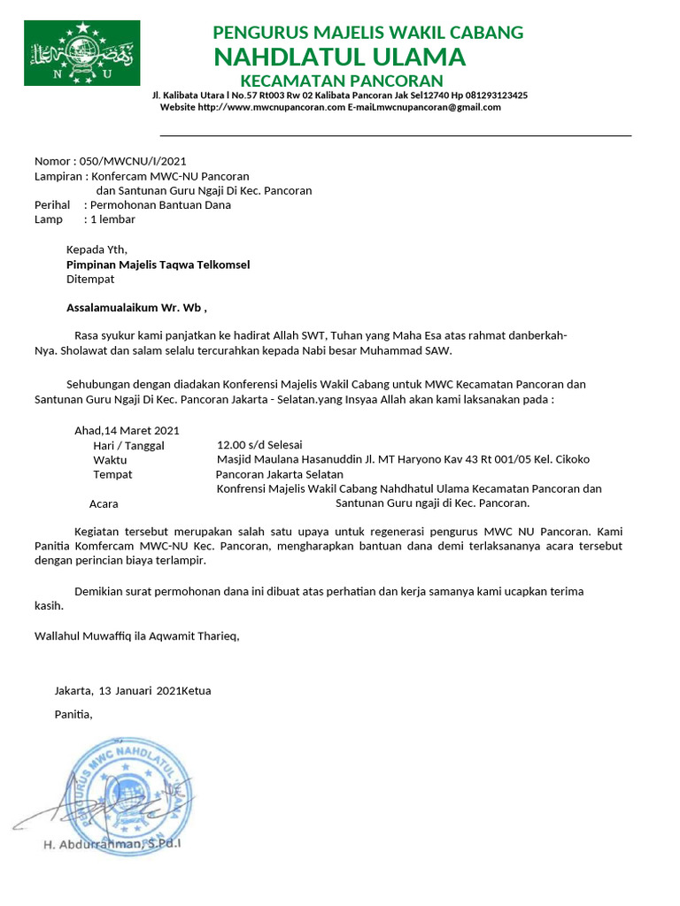 Proposal Kegiatan Santunan Guru Ngaji MTT Fix | PDF