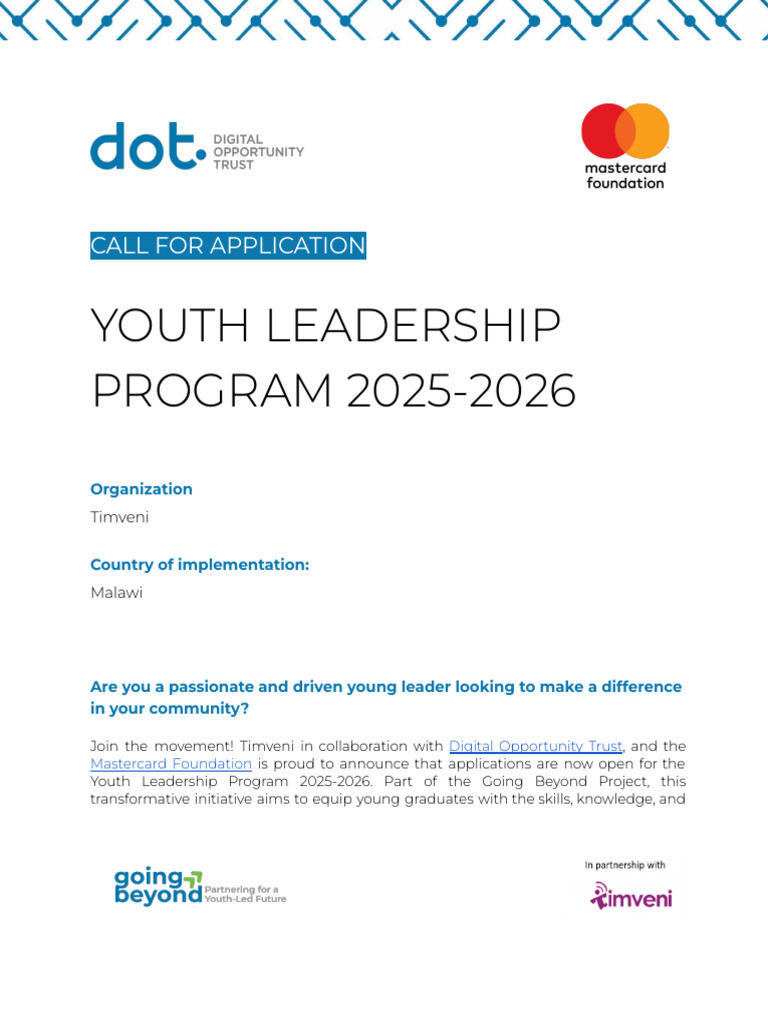 Call For Application - Going Beyond Youth Leadership Program | PDF | Entrepreneurship | Leadership