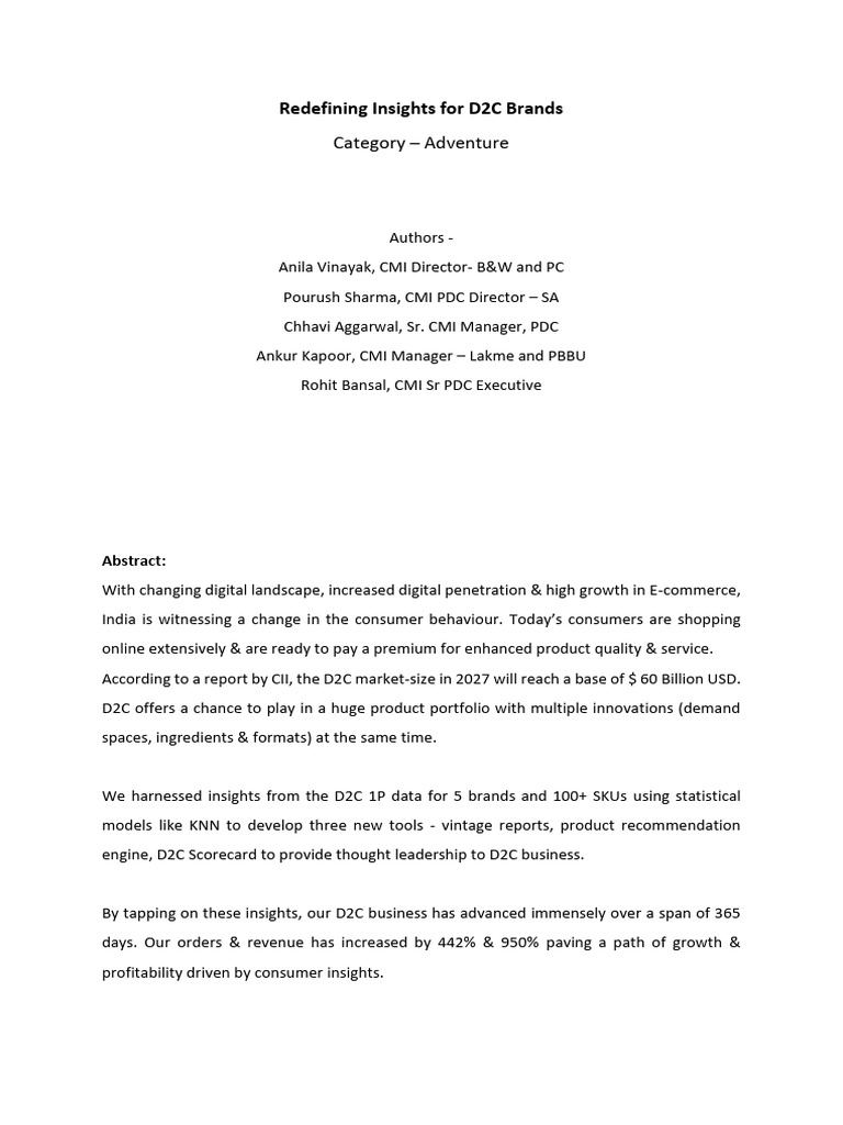 BRM2024_11. Redefining Insights for D2C Brands | PDF | Retail | Marketing