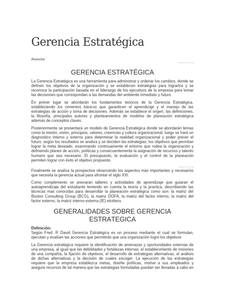 Fundamentos de Gerencia Estratégica | PDF | Planificación | Análisis FODA