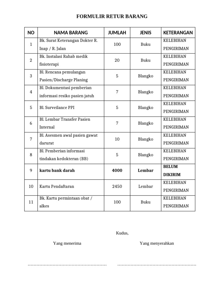 Formulir Retur Barang Medis | PDF