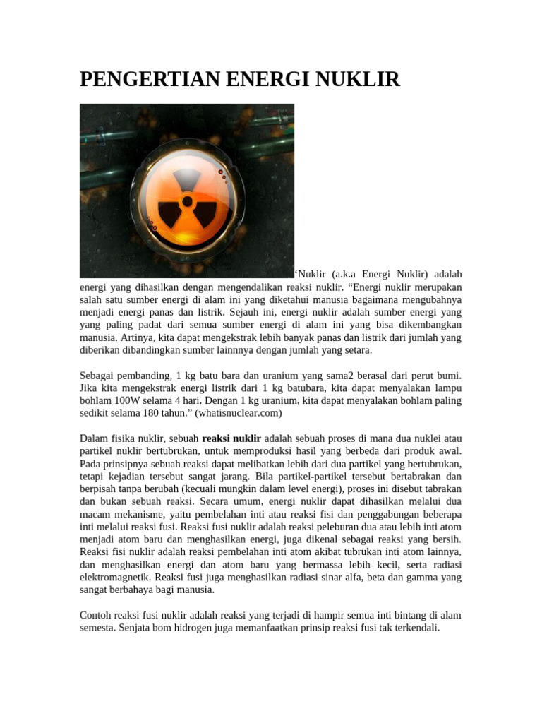 Pengertian Energi Nuklir dan Mekanismenya | PDF