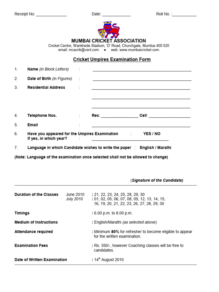 Cricket Umpires Examination Form | PDF | Ball And Bat Games | Cricket