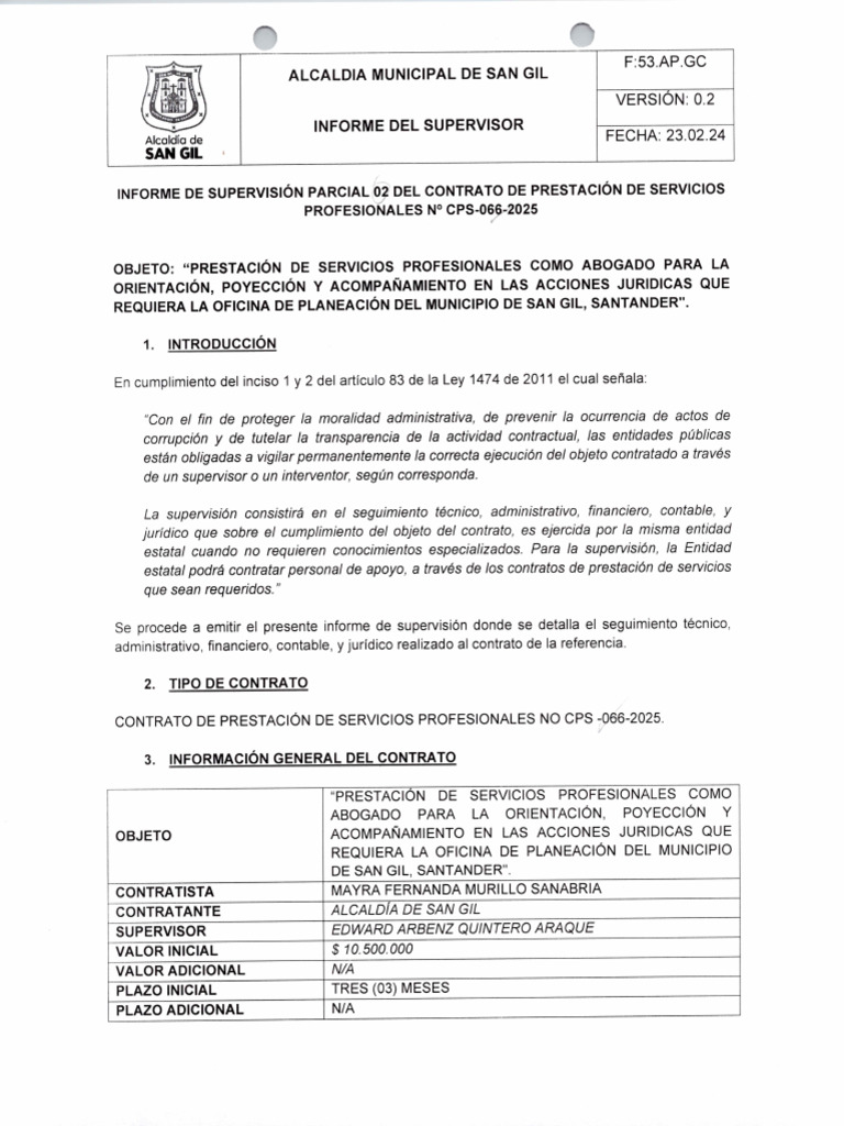 Informe de Supervisor No. 02 - CPS 066 | PDF