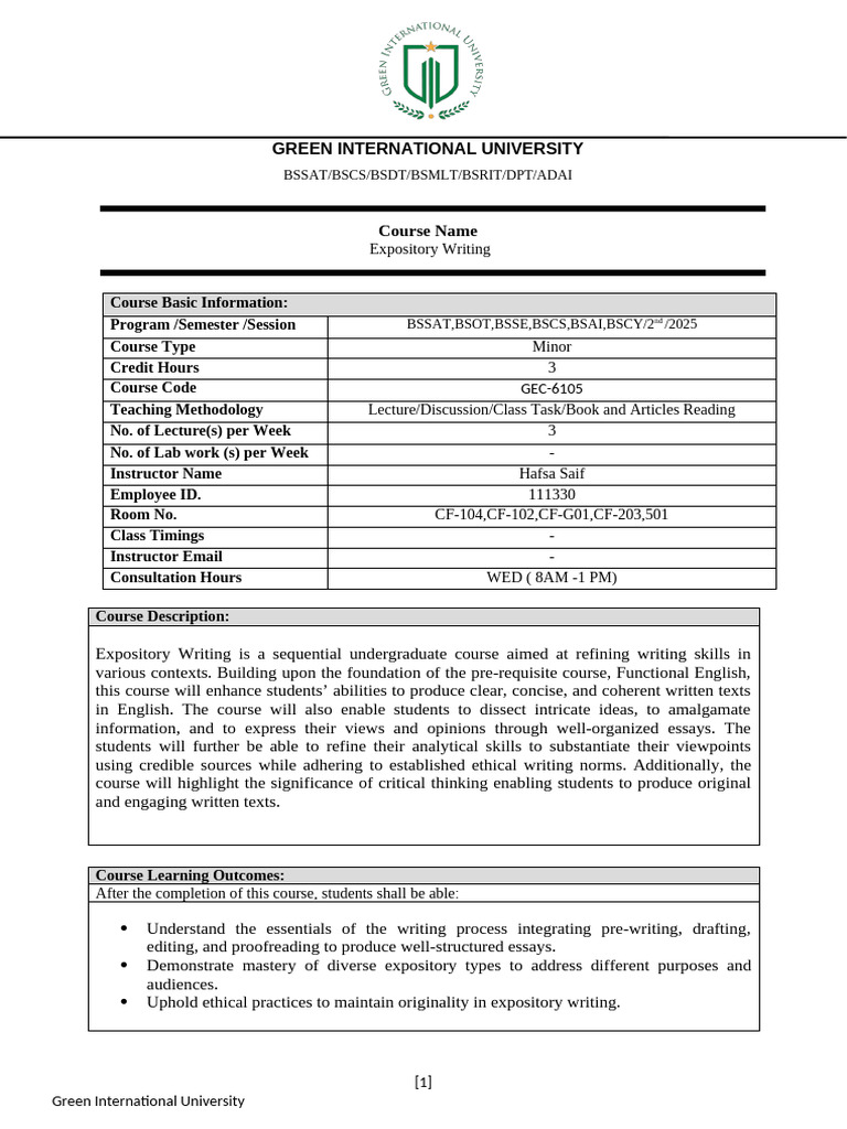 Expository Writing Course Outline 2025 | PDF | Essays