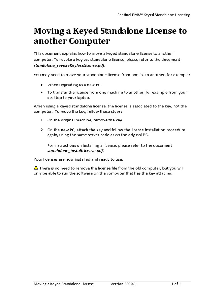 Moving Keyed Standalone License Guide | PDF