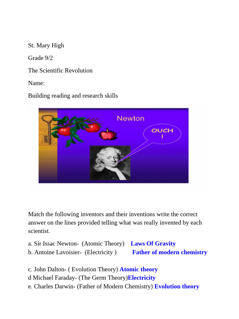 Scientific Revolution Worksheet | PDF