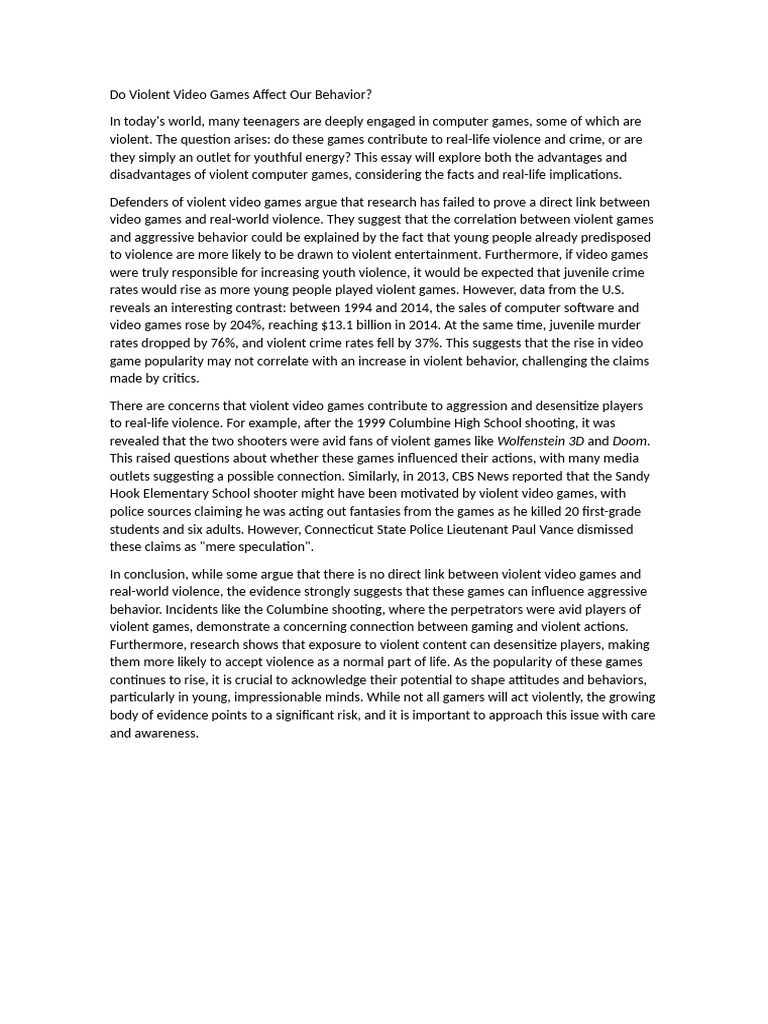 Do Violent Video Games Affect Our Behavior | PDF | Violence | Video Games