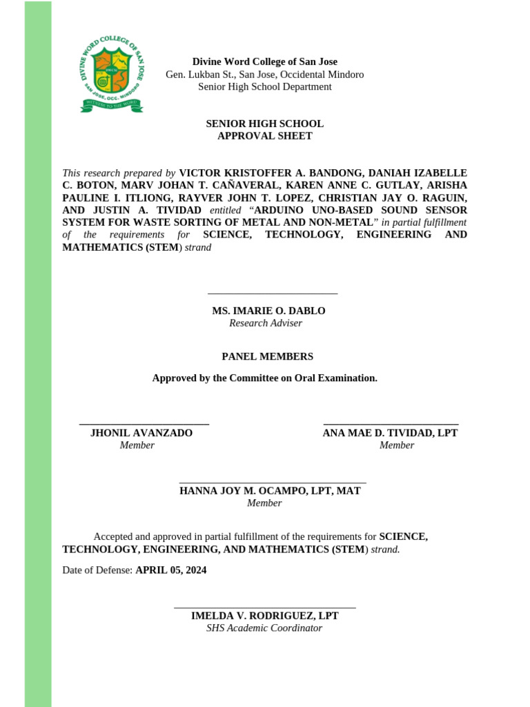 Approval Sheet STEM 12 RESEARCH 2 | PDF