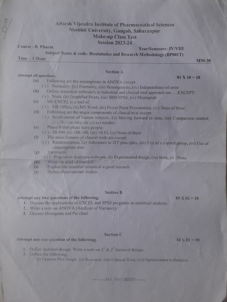 BPH 8th Sem Seasonal Papers | PDF