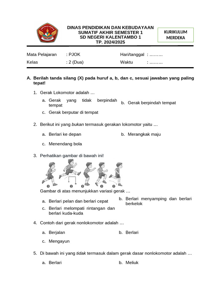 Naskah Soal ASAS Ganjil PJOK Kelas 2 | PDF