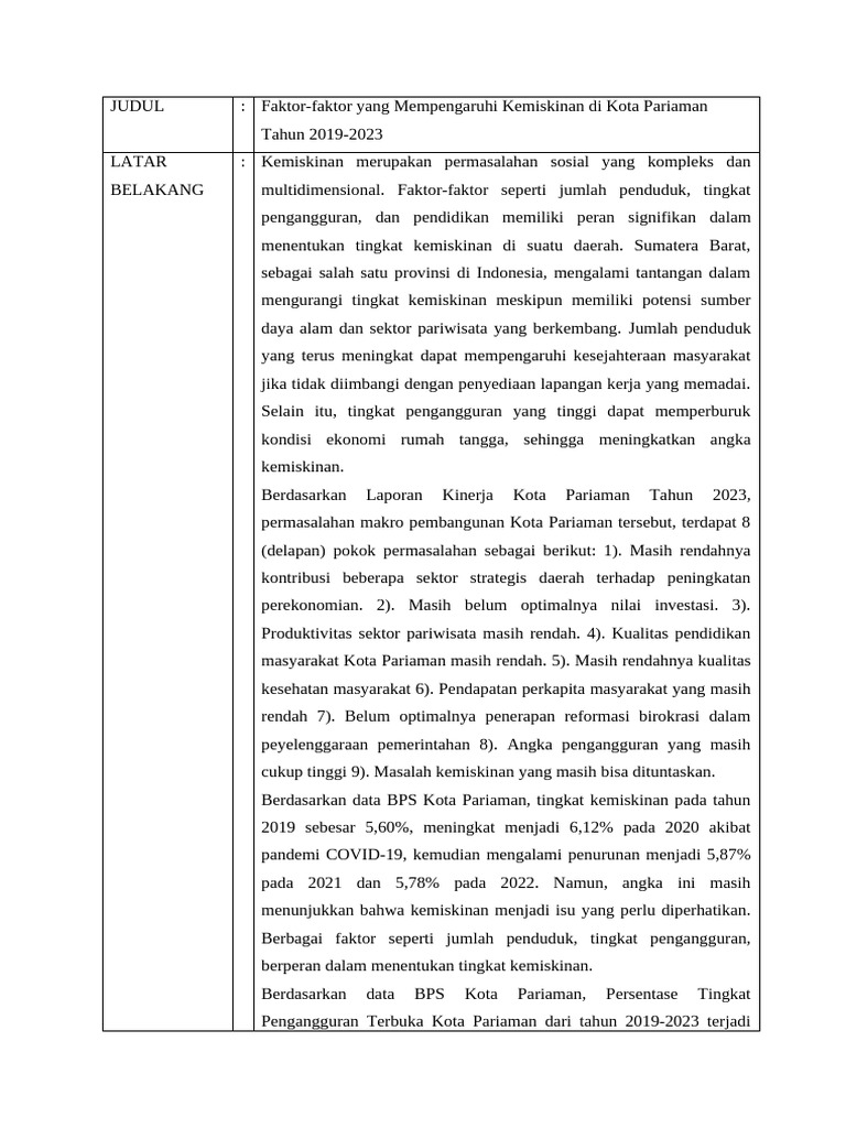 Outline Rancangan JUDUL Proposal | PDF