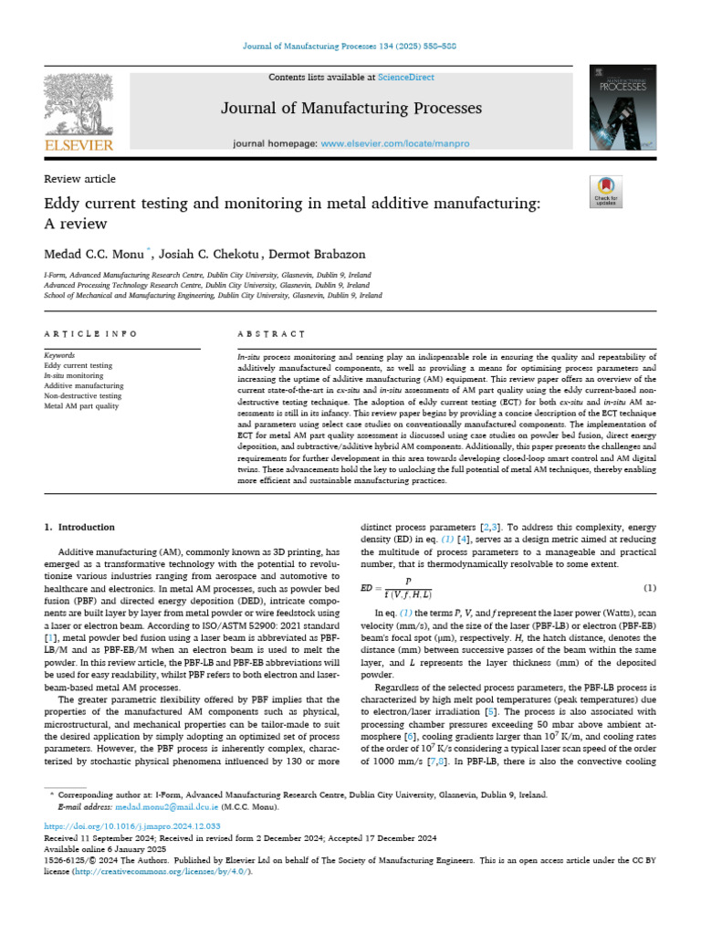Journal of Manufacturing Processes: Medad C.C. Monu, Josiah C. Chekotu ...