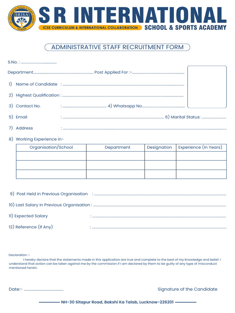 Administrative Staff Recruitment Form | PDF