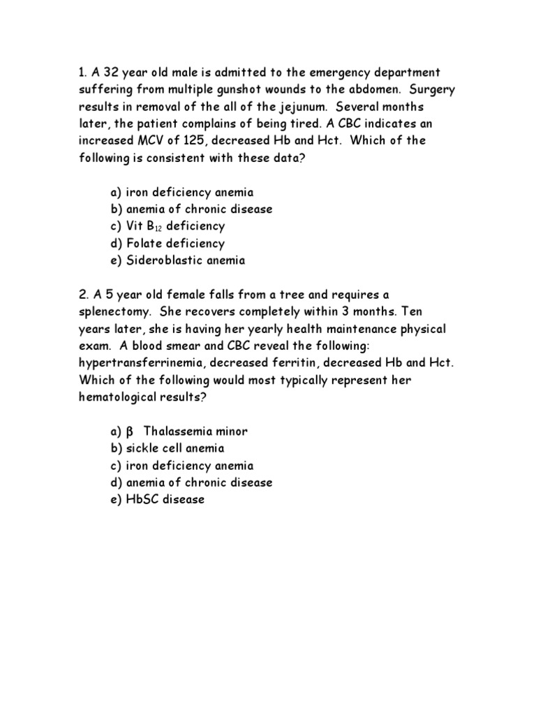 MCQs Anemia | PDF | Anemia | Tissue (Biology)