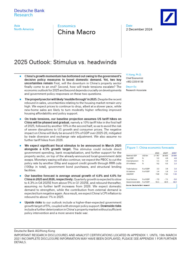 DB - China Macro 2025 Outlook | PDF | Macroeconomics | Inflation