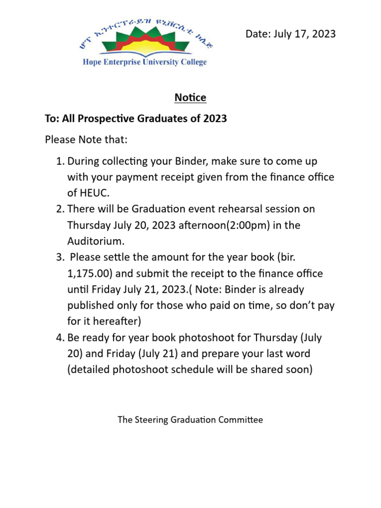 Notice For Prospective Graduates of 2023 | PDF