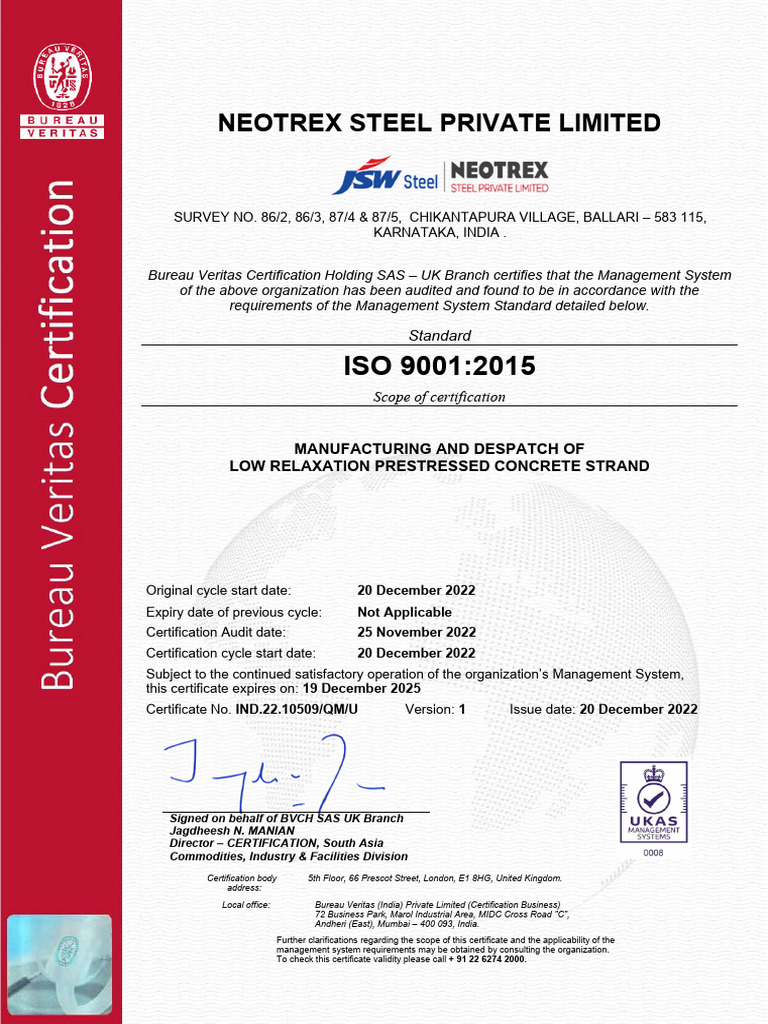 Neotrex Steel ISO 9001 Certification | PDF