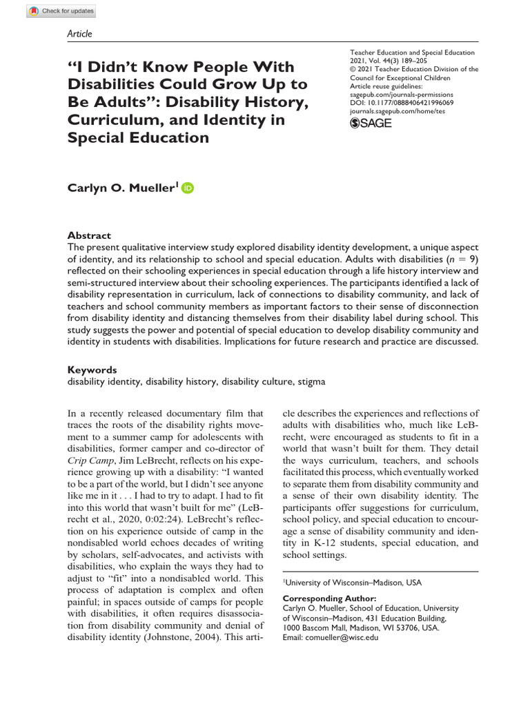 Mueller 2021 I Didn T Know People With Disabilities Could Grow Up To Be ...